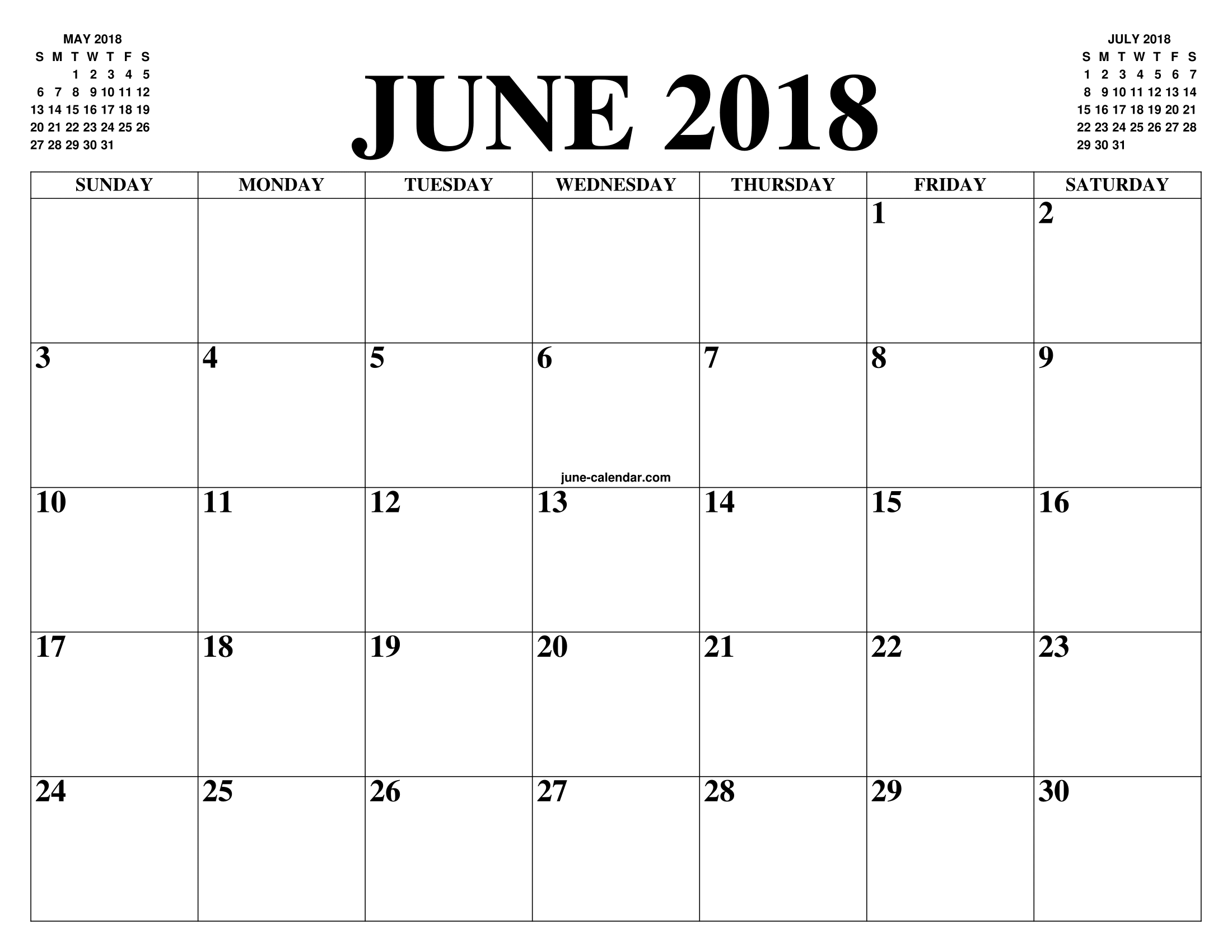 JUNE 2018 CALENDAR OF THE MONTH: FREE PRINTABLE JUNE CALENDAR OF THE YEAR - AGENDA