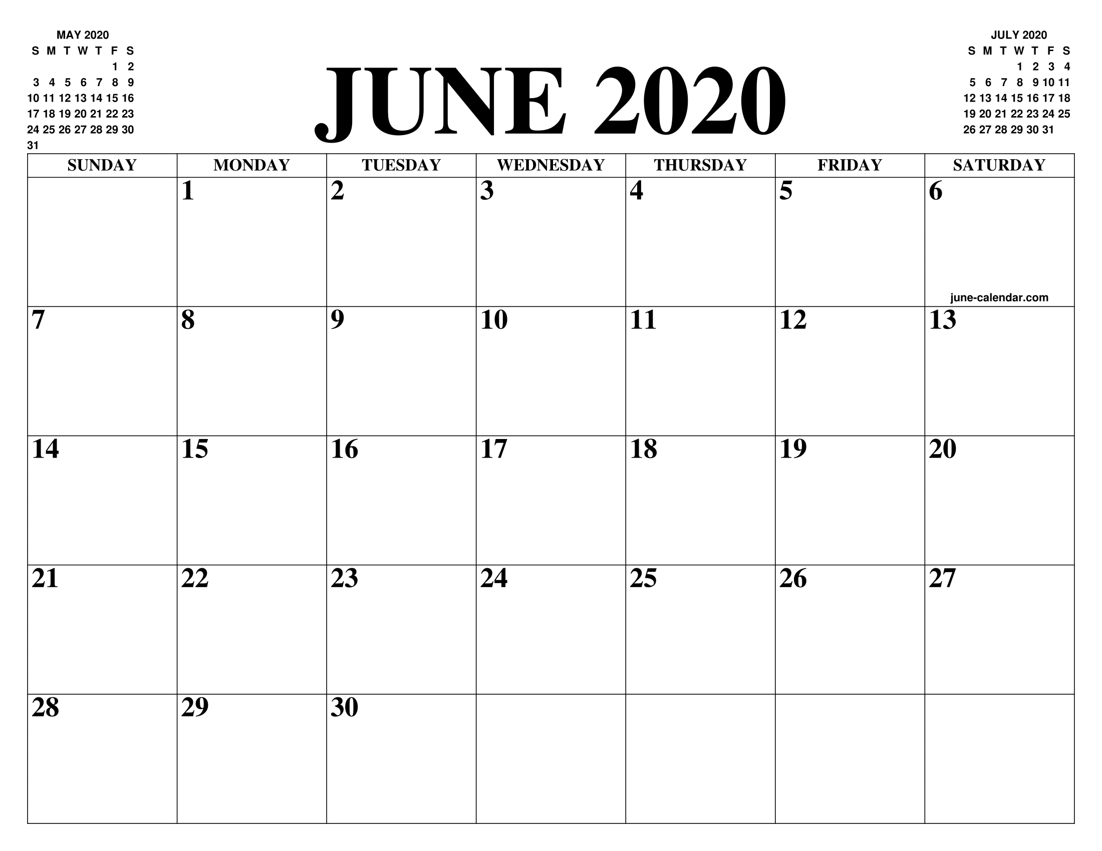 JUNE 2020 CALENDAR OF THE MONTH: FREE PRINTABLE JUNE CALENDAR OF THE ...